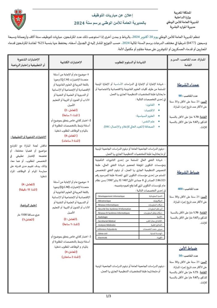 التسجيل في مباراة الأمن الوطني 2024