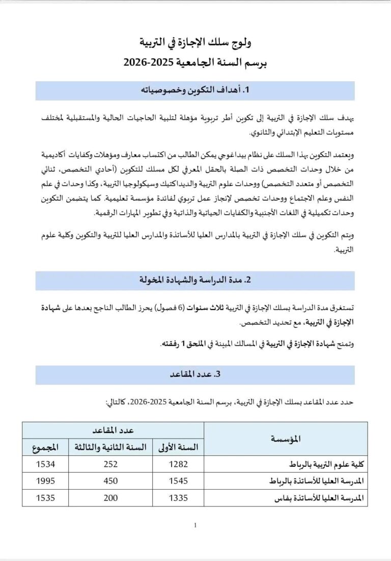 التسجيل في الاجازة في التربية 2025-2026 cursussup.gov.ma